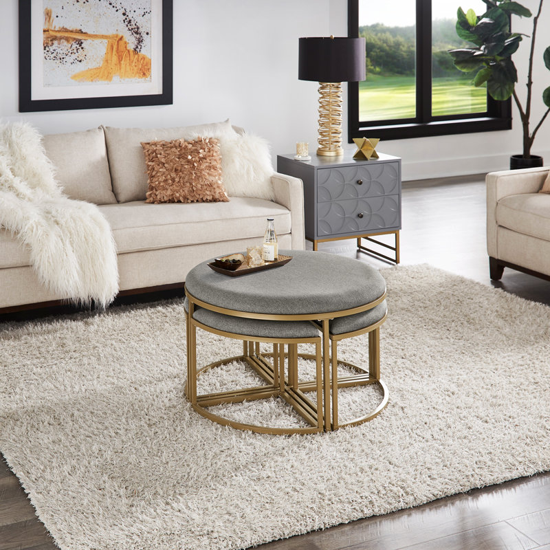 Kingstown Home Lilas Gold Finish Round Coffee Table With Nesting Stools Reviews Wayfair